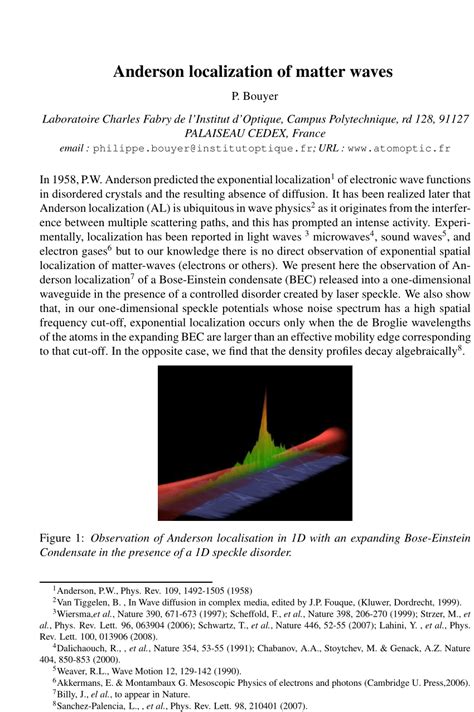 Pdf Anderson Localization Of Matter Waves
