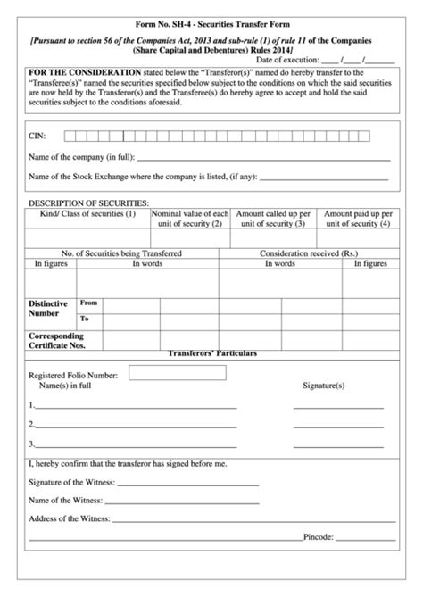 Form Sh 4 Securities Transfer Form Printable Pdf Download