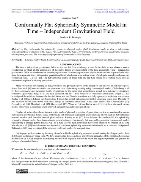 Pdf Conformally Flat Spherically Symmetric Model In Time Independent Gravitational Field