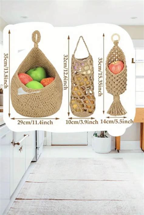 Hanging Fruit Baskets For Kitchen Boho Jute Teardrop Hanging Basket