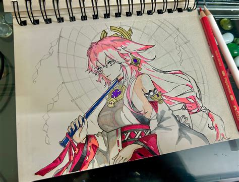 Yae Miko Drawing In Progress Genshin Impact HoYoLAB