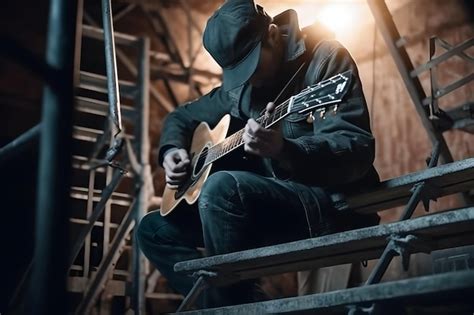 premium ai image acoustic guitar playing neural network ai generated