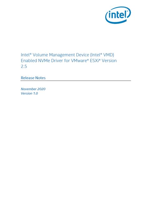 Vmware Esxi Intel Nvme Vmd 2 5 Nvme Driver Release Notes Pdf Solid