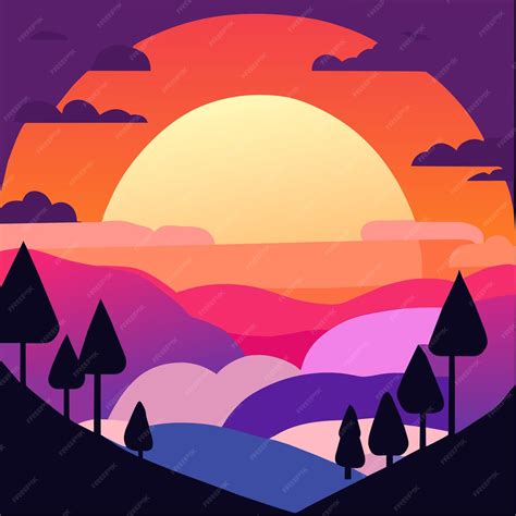 Premium Vector Cartoon Sunset Or Sunrise Gradient Sky With Clouds And Sun