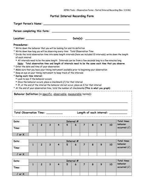Fillable Online Obs Forms Partial Interval Form 3 9 06doc English