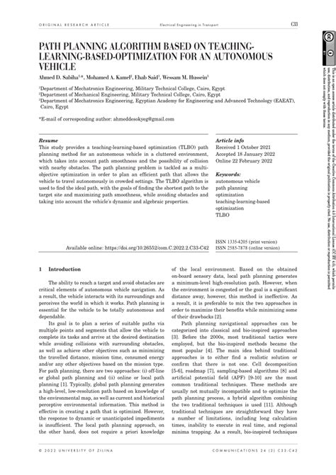 PDF Path Planning Algorithm Based On Teaching Learning Based Optimization For An Autonomous