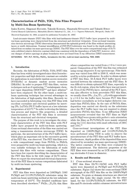 Pdf Characterization Of Pbzr Tio3 Thin Films Prepared By Multi Ion Beam Sputtering