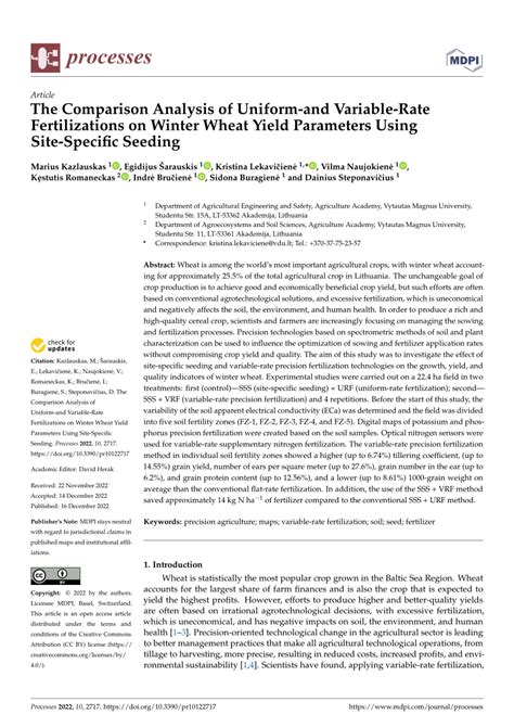 Pdf The Comparison Analysis Of Uniform And Variable Rate Fertilizations On Winter Wheat Yield