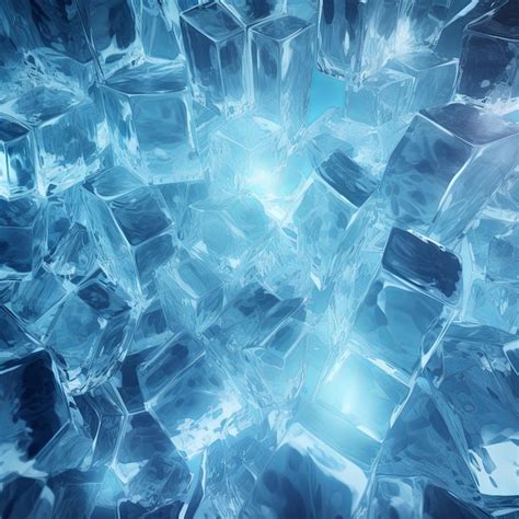 Closeup Of A Beautiful Arrangement Of Blue Ice Cubes Reflecting Light