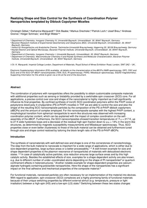 Pdf Realizing Shape And Size Control For The Synthesis Of Coordination Polymer Nanoparticles