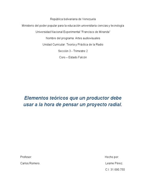 Elementos Teoricos Que Se Deben Usar Para Pensar Un Proyecto Radial