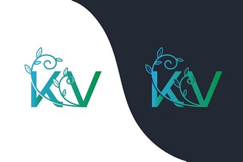 그린 블루 그라데이션 웨딩 꽃 이니셜 Kv 아이콘 디자인 벡터 로고 템플릿 0명에 대한 스톡 벡터 아트 및 기타 이미지 0명