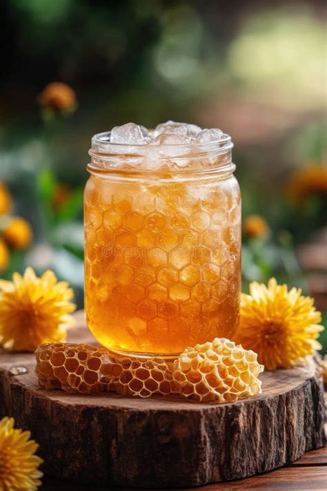 Summer Beverage Display Chilled Chrysanthemum Tea In A Mason Jar With