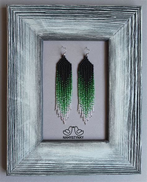 Green Seed Bead Earrings Shiny Green Beaded Earrings Evening Etsy