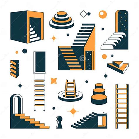 Ladder Shapes Abstract Surrealistic 3d Geometric Stairway Upstairs Platforms Retro Game