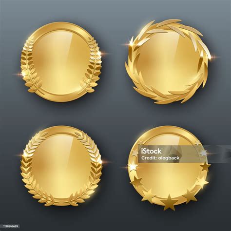 황금 공백 메달 회색 배경에 3d 현실적인 벡터 색상 그림을 수상 1위에 대한 스톡 벡터 아트 및 기타 이미지 1위 3차원 형태 개념 Istock