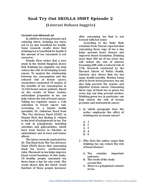 Literasi Bahasa Inggris Soal Try Out Skolla Snbt Episode 2 Pdf