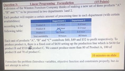 Solved Question 3 Linear Programing Formulation 15 Points