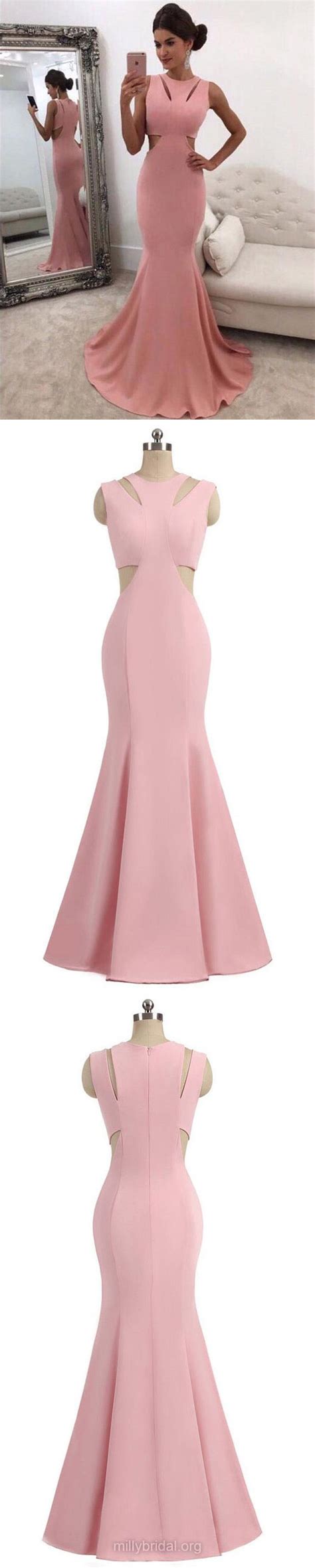 Mermaid Scoop Neck Silk Like Satin Sweep Train Ruffles Prom Dresses