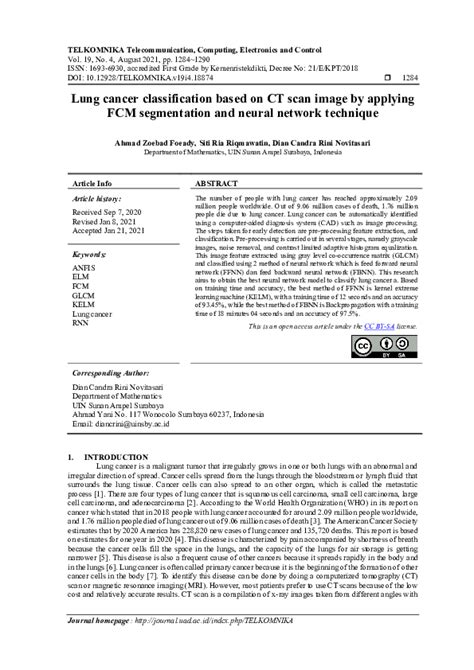 Pdf Lung Cancer Classification Based On Ct Scan Image By Applying Fcm Segmentation And Neural