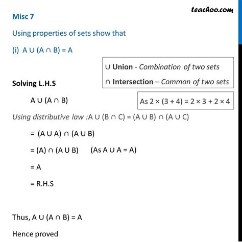 Misc Using Properties Of Sets I A U A B A Chapter