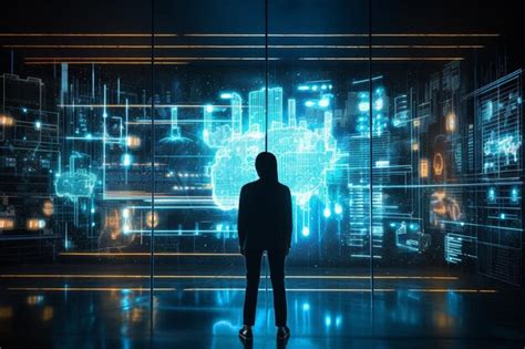 Holographic Interface Displaying Futuristic Data Premium Ai Generated Image