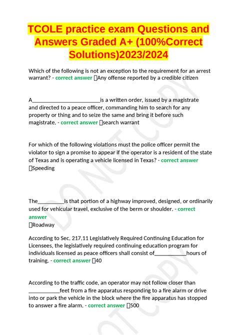 Tcole Practice Exam Questions And Answers Graded A 100 Correct Solutions 2023 2024 Exams