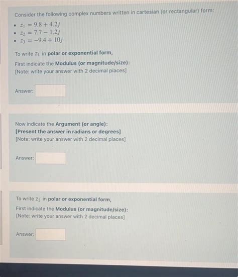 solved consider the following complex numbers written in