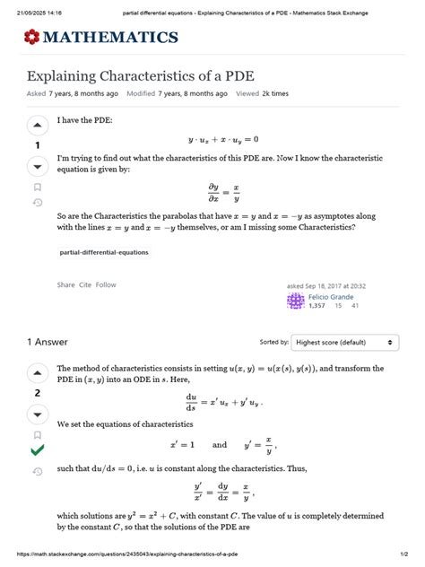 Partial Differential Equations Explaining Characteristics Of A Pde Mathematics Stack