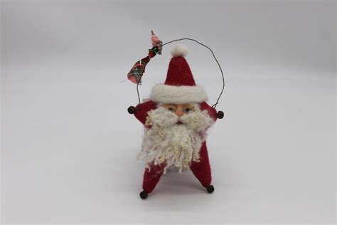 Star Santa Ornament Santa Ornament Red Santa Ornament Wool Ornament