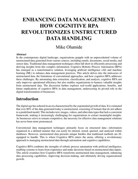 Pdf Enhancing Data Management How Cognitive Rpa Revolutionizes Unstructured Data Handling