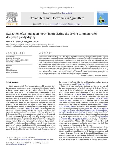 Pdf Evaluation Of A Simulation Model In Predicting The Drying Parameters For Deep Bed Paddy Drying