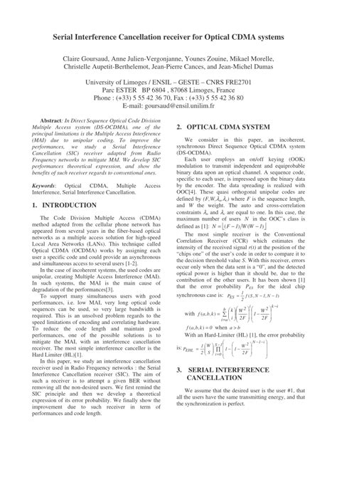 Pdf Serial Interference Cancellation Receiver For Optical Cdma Systems