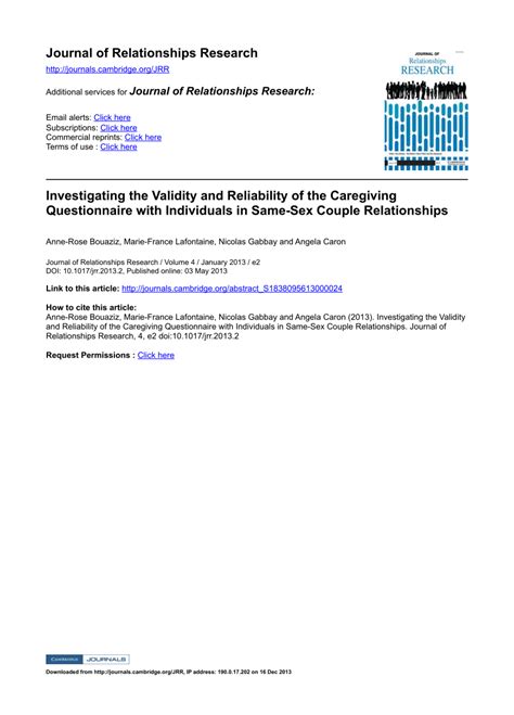 Pdf Investigating The Validity And Reliability Of The Caregiving