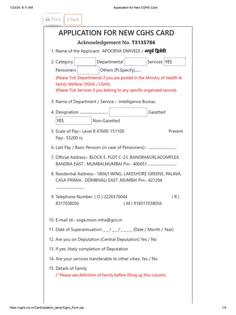 Application For New Cghs Card Pdf Identity Document