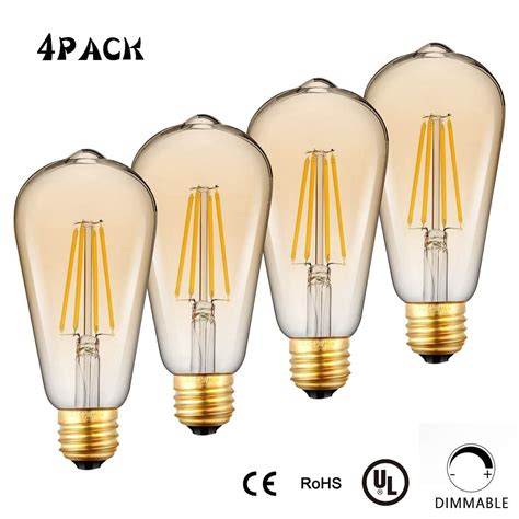 Edison Led Light Bulb Pack Dimmable E Medium Base Watt Equivalent Ebay