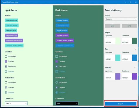 detalles de la vista previa del editor de temas de xaml con fluidez