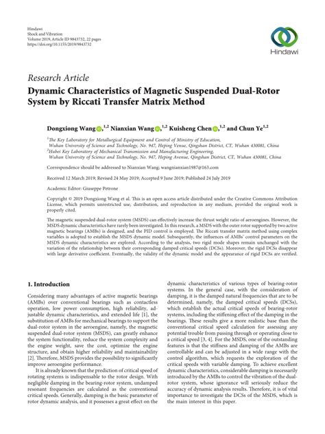 Pdf Dynamic Characteristics Of Magnetic Suspended Dual Rotor System By Riccati Transfer Matrix