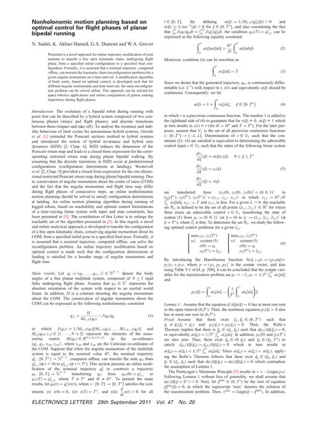 Pdf Nonholonomic Motion Planning Based On Optimal Control For Flight Phases Of Planar Bipedal