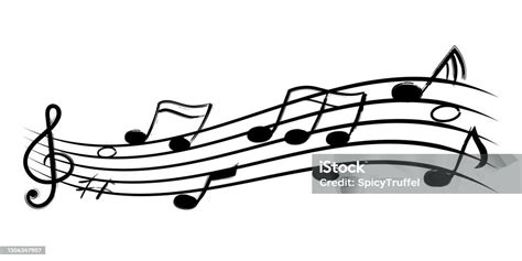 音樂筆記塗鴉流動停滯黑色剪影與手繪音符線上波聲音曲調和音樂設計單色抽象經典旋律載體孤立在白色插圖上向量圖形及更多五線譜圖片 Istock