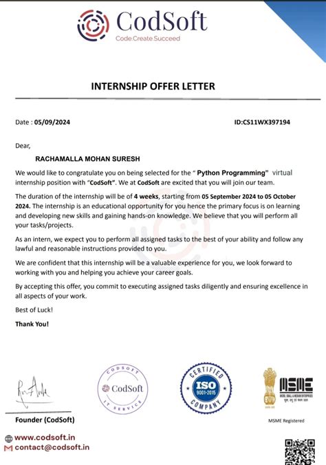 Mohan Suresh Rachamalla On Linkedin Codsoft Internship Intern Python