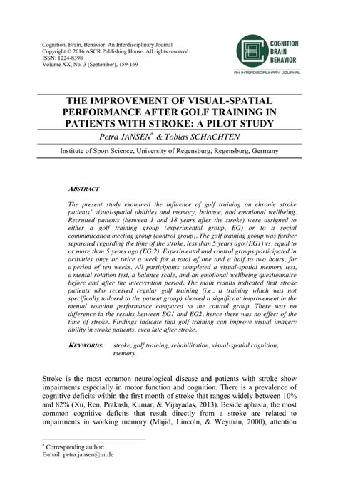 Pdf The Improvement Of Visual Spatial Performance After Golf Training