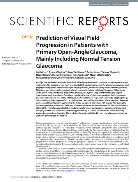 Pdf Prediction Of Visual Field Progression In Patients With Primary Open Angle Glaucoma