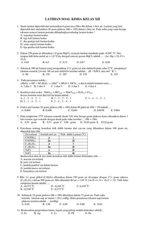 SOLUTION Latihan Soal Kimia Kelas Xii Studypool