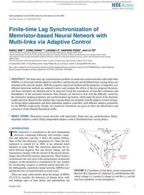 Pdf Finite Time Lag Synchronization Of Memristor Based Neural Network With Multi Links Via