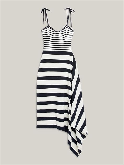 Rib Knit Stripe Asymmetric Hem Dress Blue Tommy Hilfiger