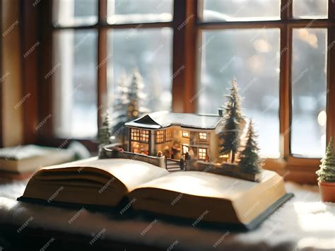 Premium Ai Image Winter Scene In Open Book Fantasy Reading Imaginewinter Scene In Open Book