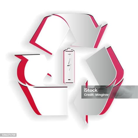 흰색 배경에 분리된 재활용 기호 아이콘으로 배터리를 잘라낸 용지 재활용 기호가 있는 배터리 재생 에너지 개념 종이 아트 스타일 벡터 개념에 대한 스톡 벡터 아트 및 기타