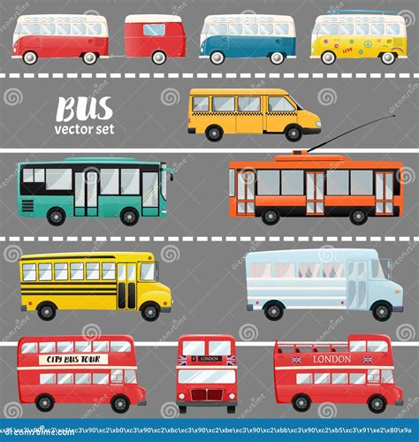 Vector Set Of Different Types Of Buses City And Public Transport Stock Vector Illustration Of