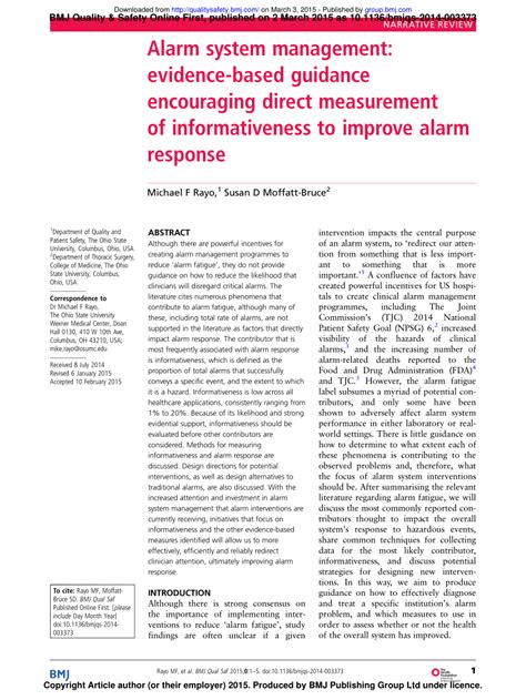 Pdf Alarm System Management Evidence Based Guidance Encouraging Direct Measurement Of